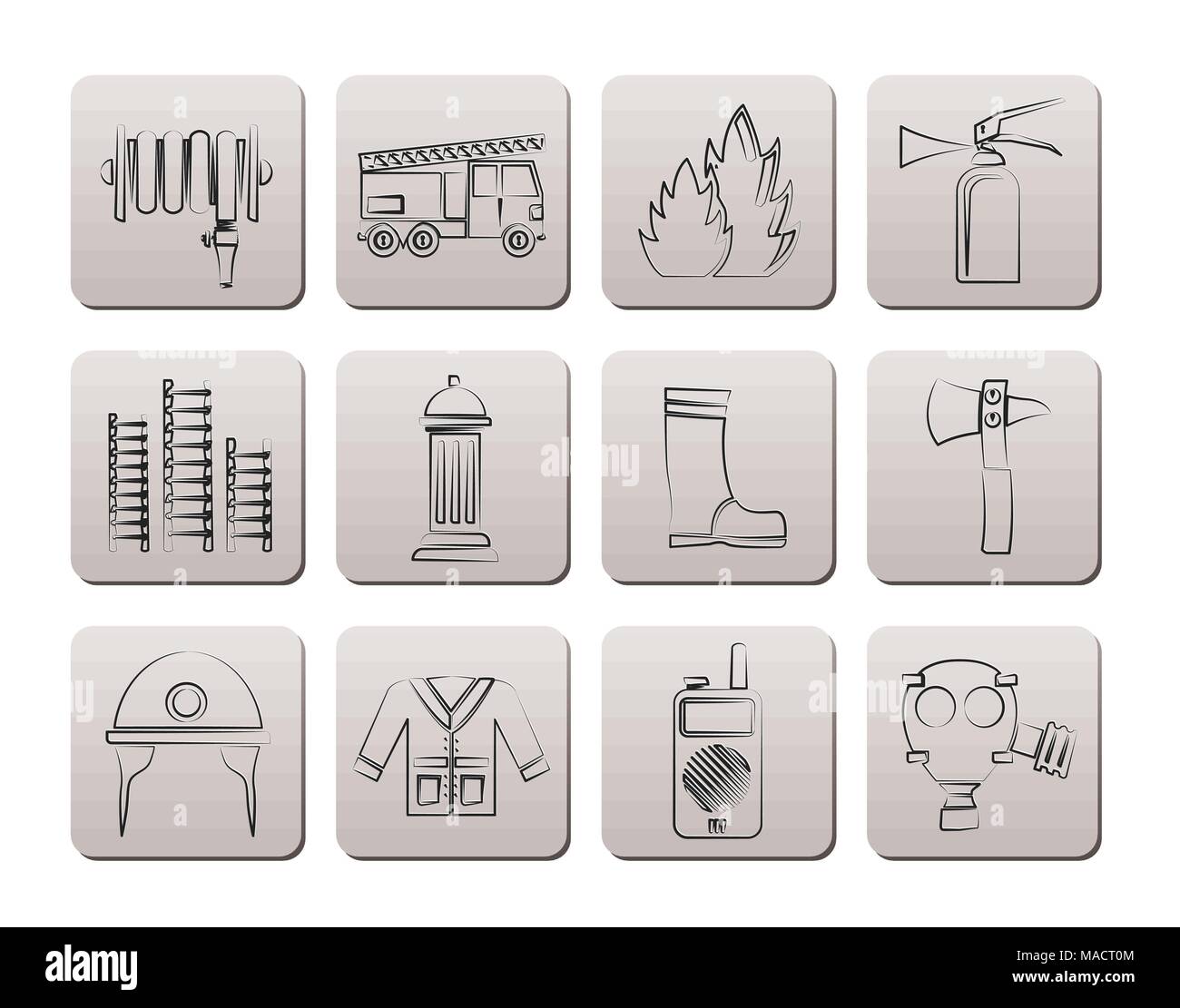fire-brigade and fireman equipment icon - vector icon set Stock Vector ...