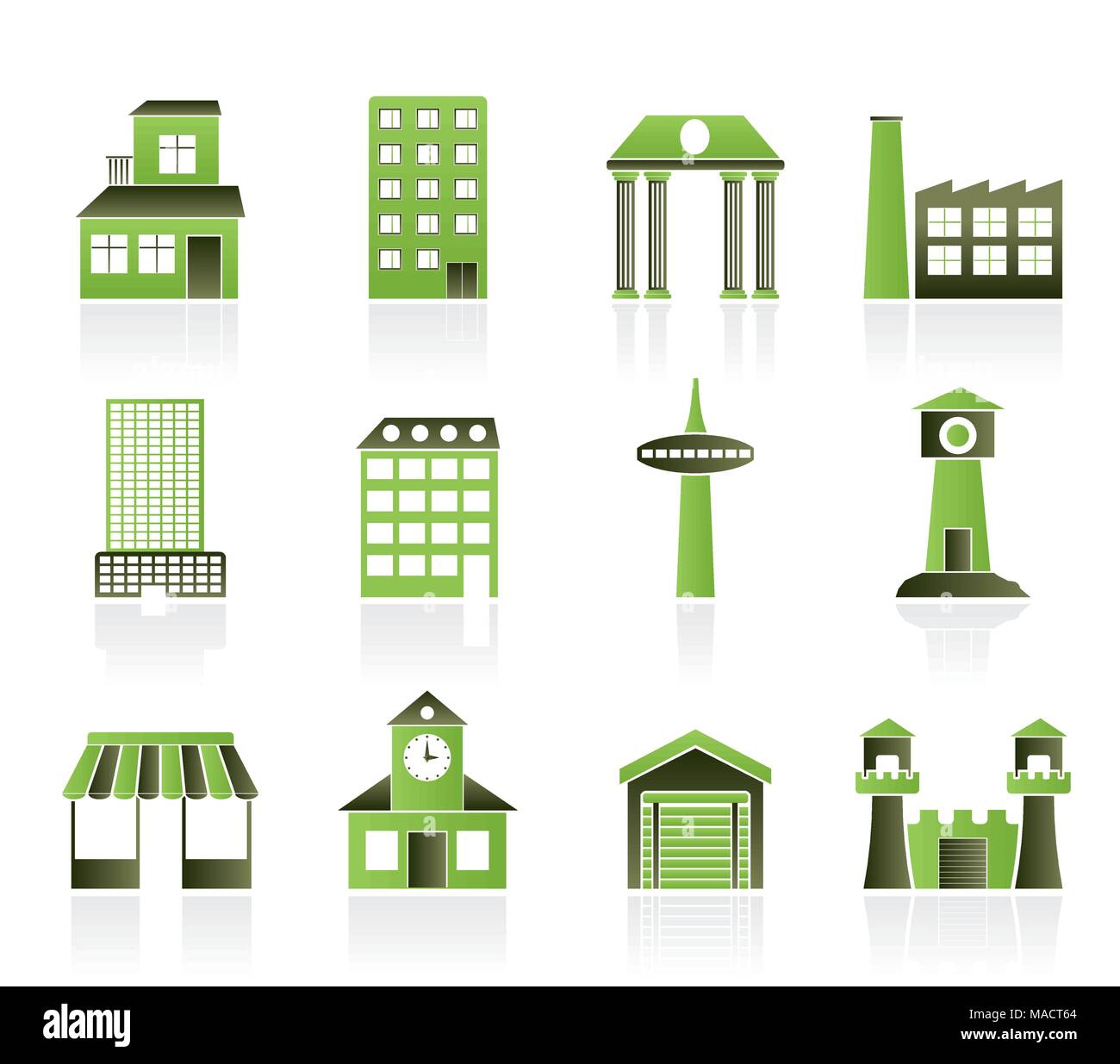 different kind of building and City icons - vector icon set Stock ...