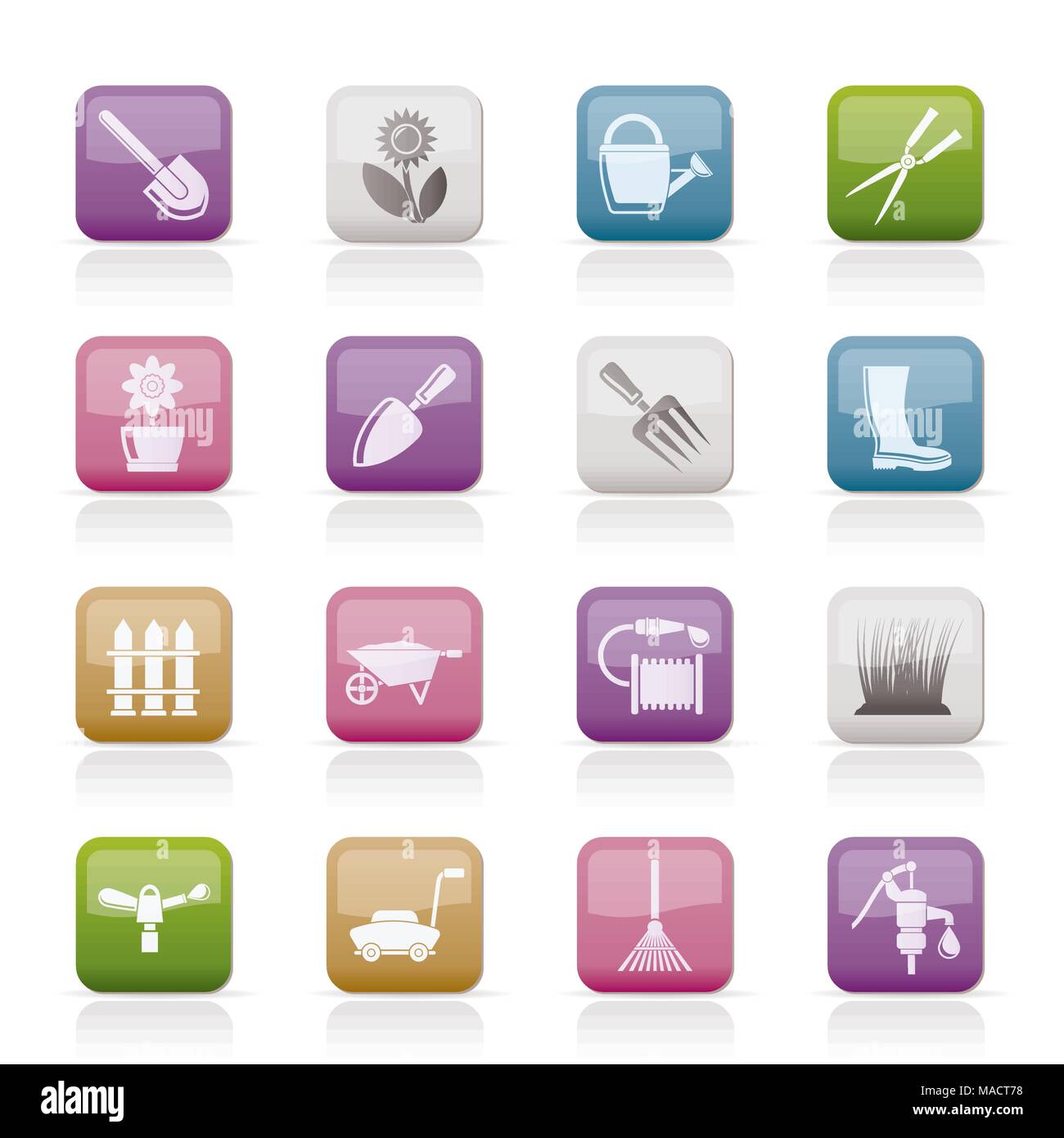 Garden and gardening tools and objects icons - vector icon set Stock ...
