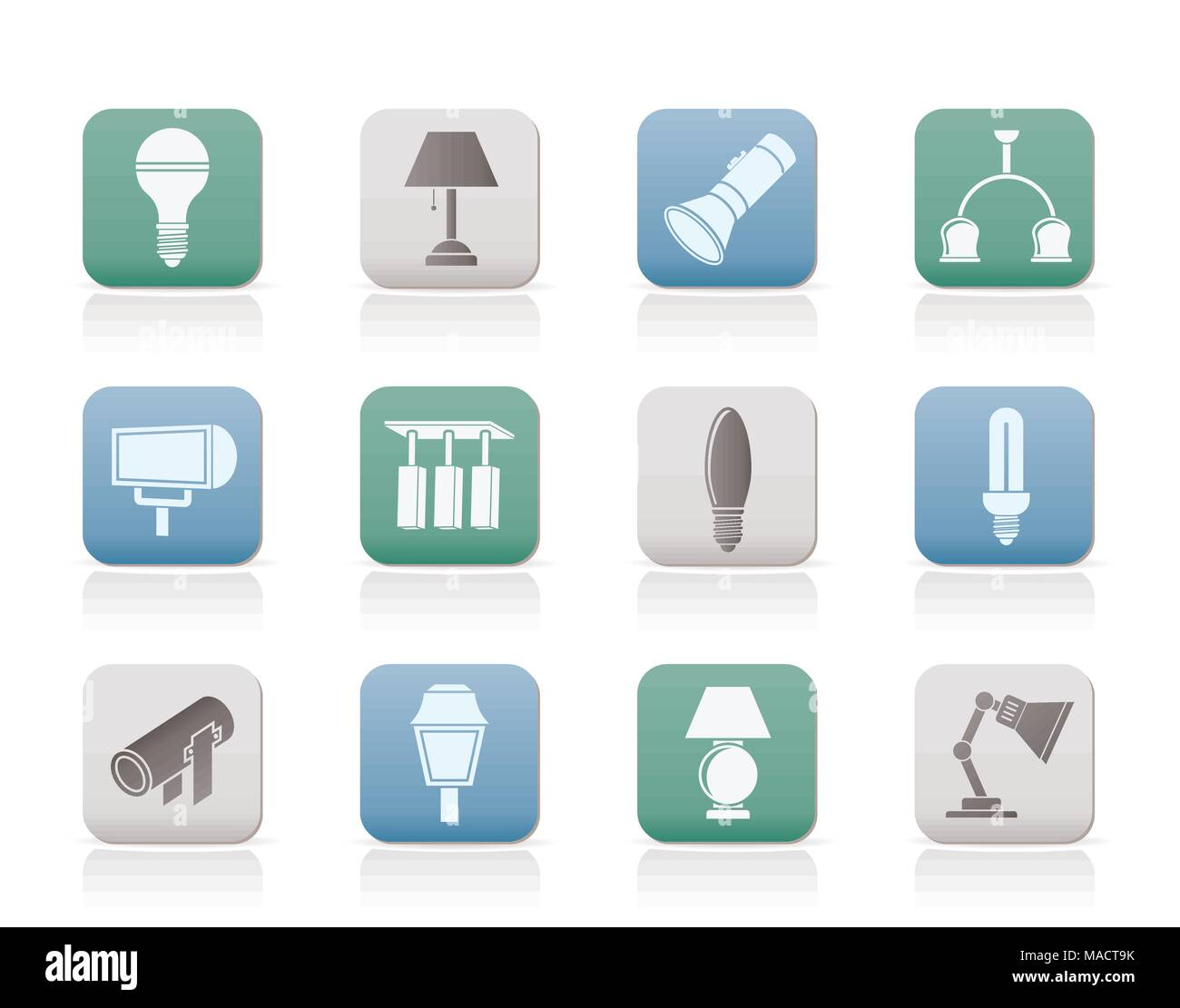different kind of lighting equipment - vector icon set Stock Vector ...
