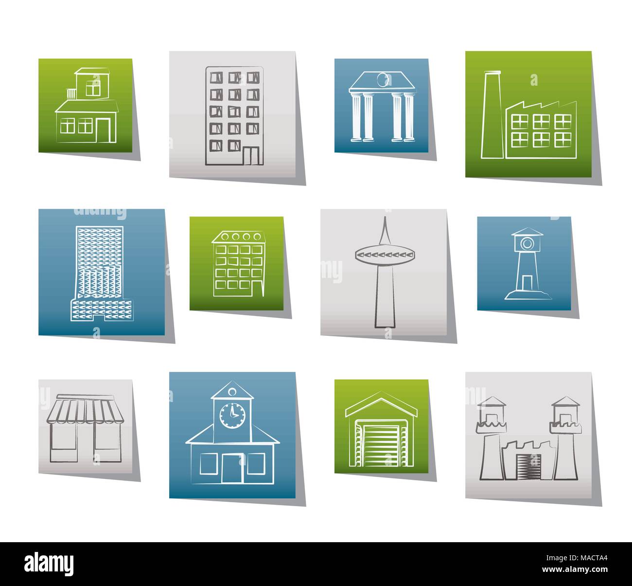 different kind of building and City icons - vector icon set Stock ...