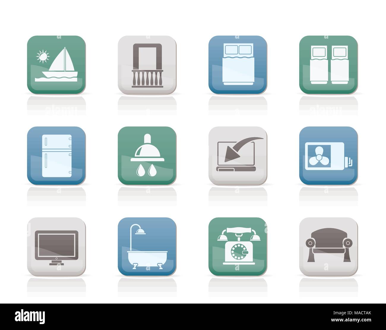 Hotel and motel room facilities icons - vector icon set Stock Vector ...