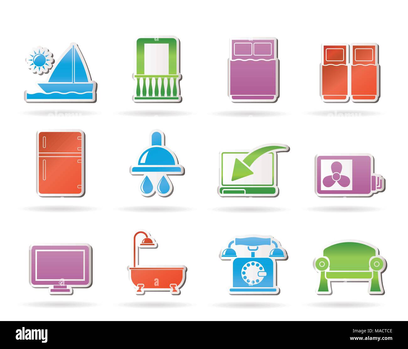 Hotel and motel room facilities icons - vector icon set Stock Vector ...