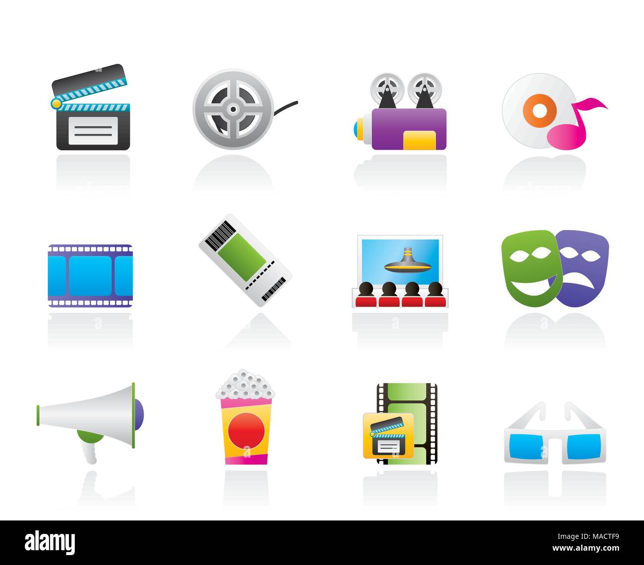 Movie theatre and cinema icons - vector icon set Stock Vector Image ...