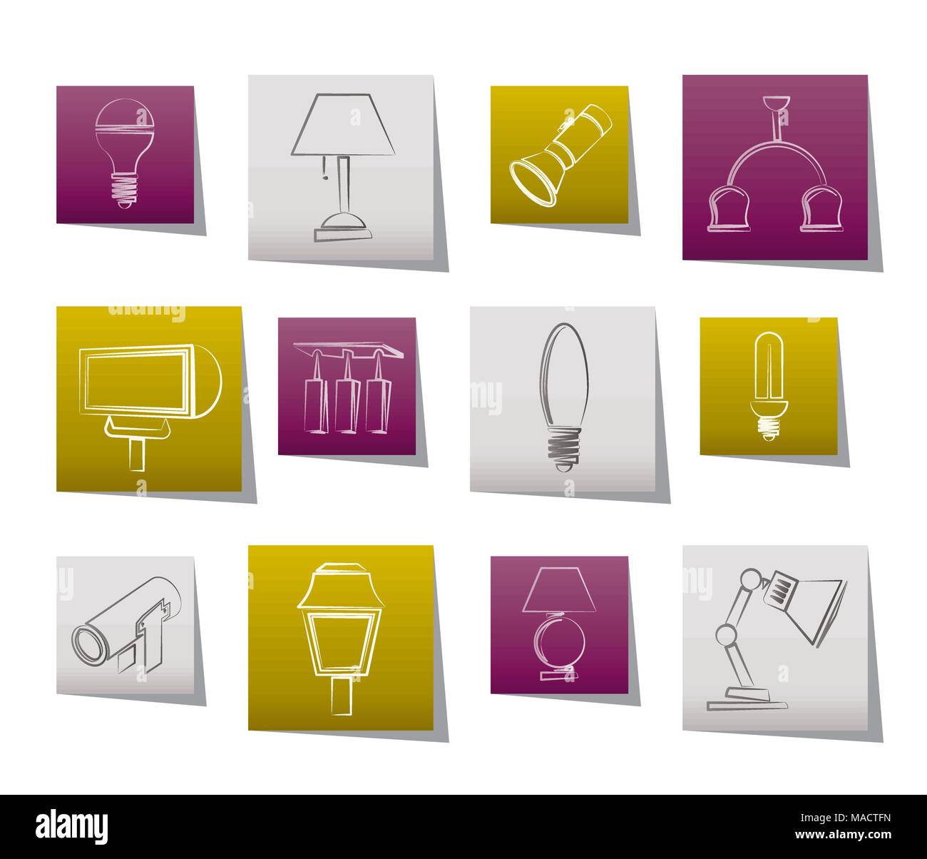 different kind of lighting equipment - vector icon set Stock Vector ...