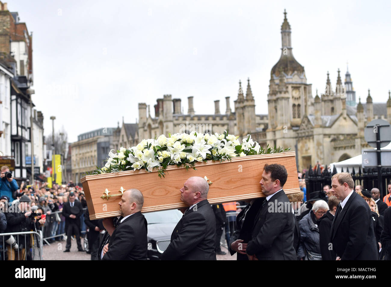 The casket containing Professor Stephen Hawking is carried into the ...