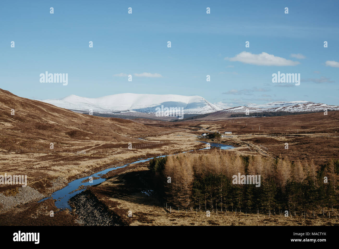 Landscape view of Scottish Highlands, Scotland, in spring, blue sky and ...