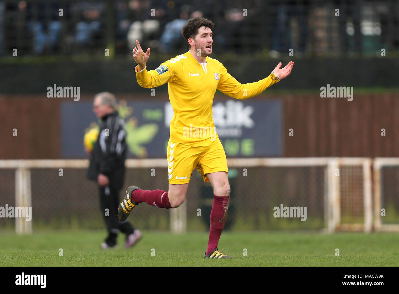 Eoin Casey of Potters Bar protests after his effort is disallowed ...