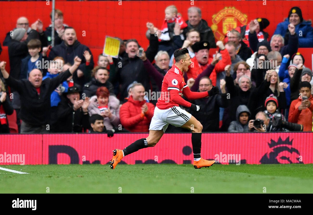 Manchester United's Alexis Sanchez celebrates scoring his side's second ...
