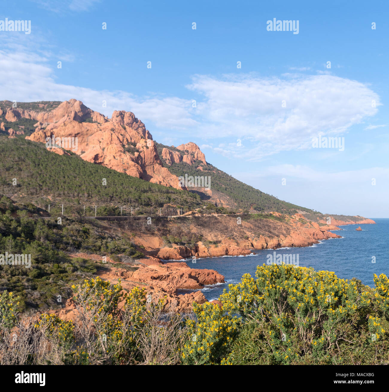 The Esterel Massif, Mediterranean coastal mountain range of volcanic ...