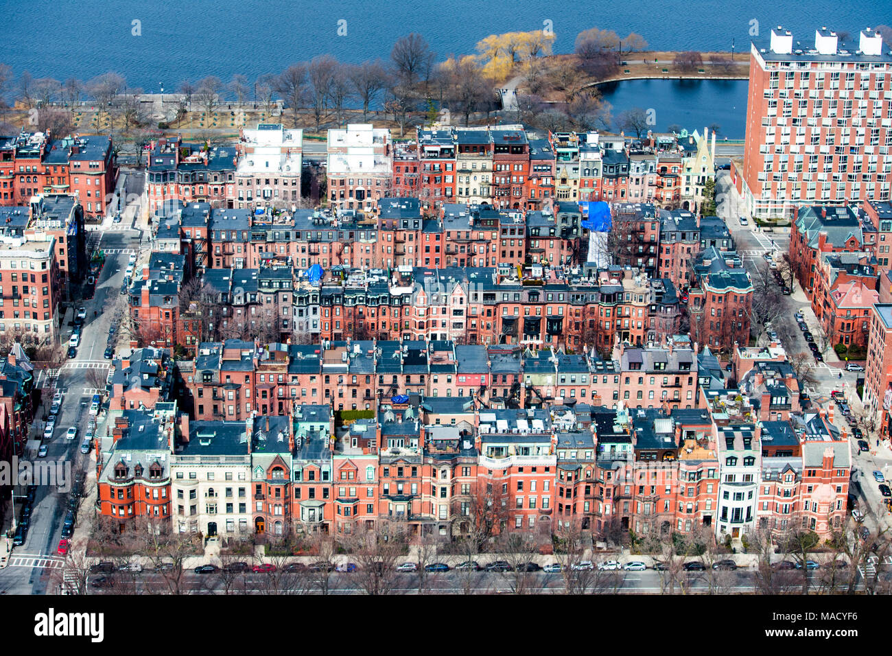 A view of a block of red brick houses in Boston Stock Photo - Alamy