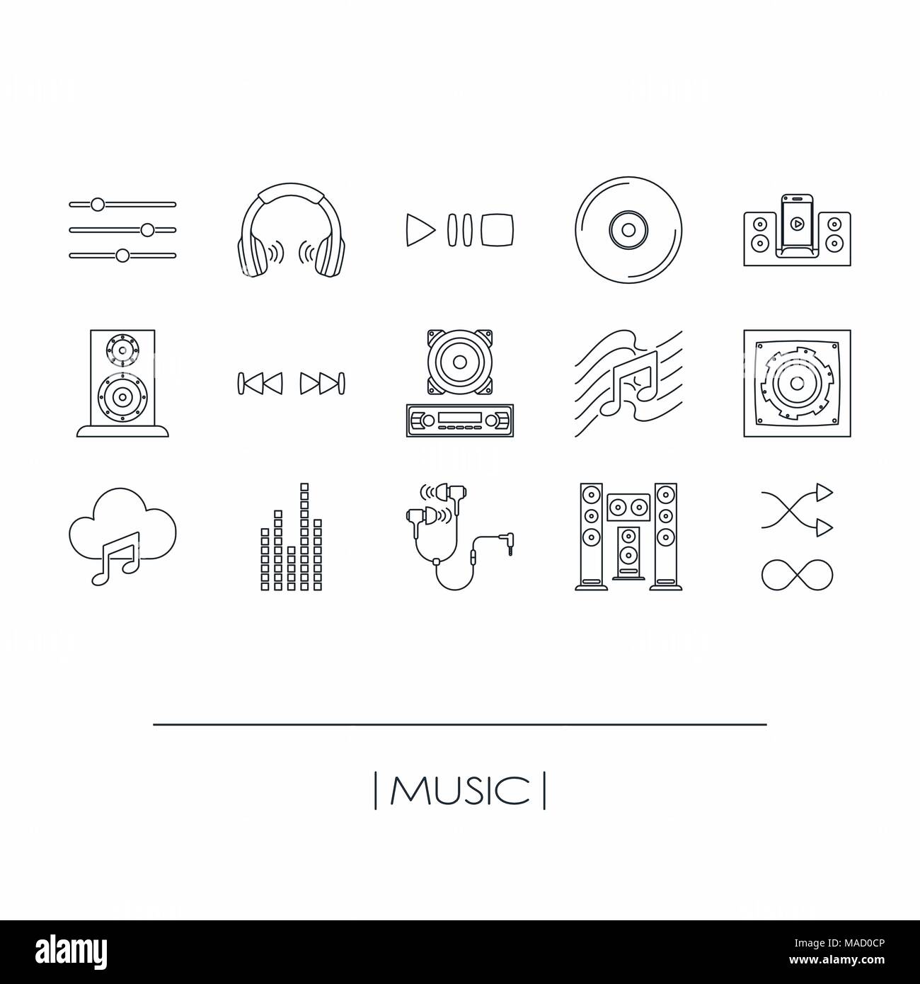 Collection of music elements outline icons isolated Stock Vector Image ...