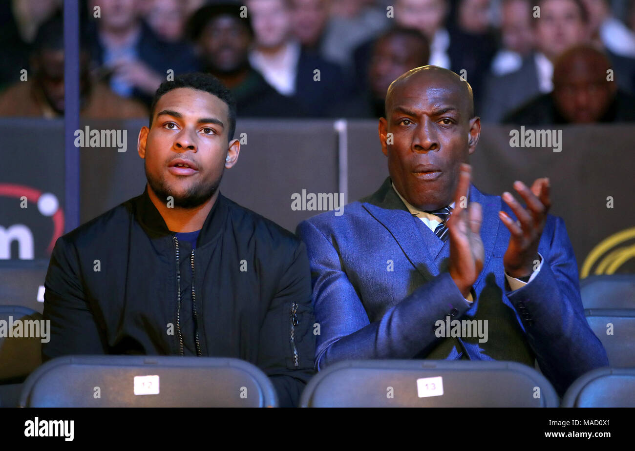 Frank Bruno (right) and son Franklyn Bruno in the stands watch the ...