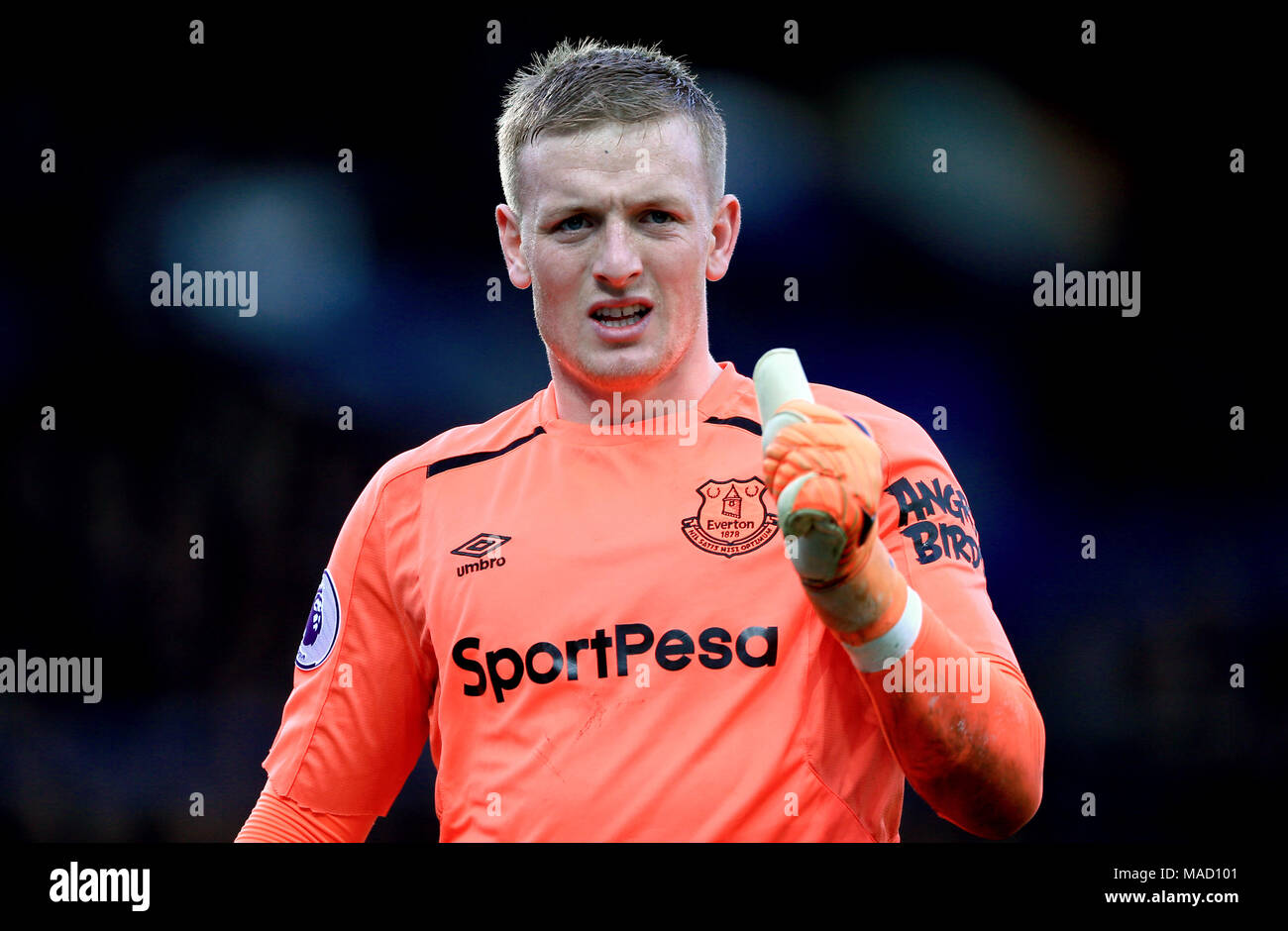 Everton goalkeeper Jordan Pickford during the Premier League match at ...