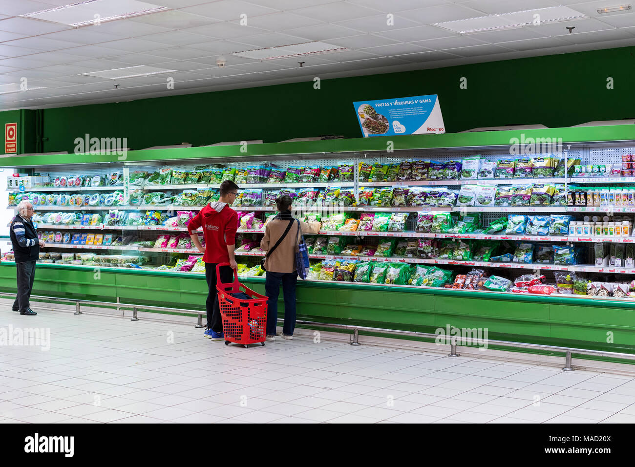 MADRID, SPAIN - 26 MARCH, 2018: Large food supermarket with customers ...