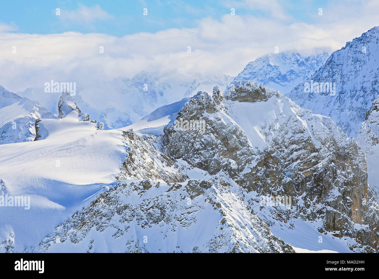 Wintertime view from Mt. Titlis in Switzerland. The Titlis is a ...