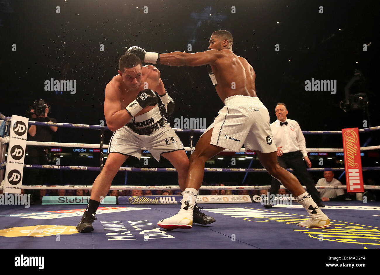 Anthony Joshua (right) in action against Joseph Parker in their WBA ...