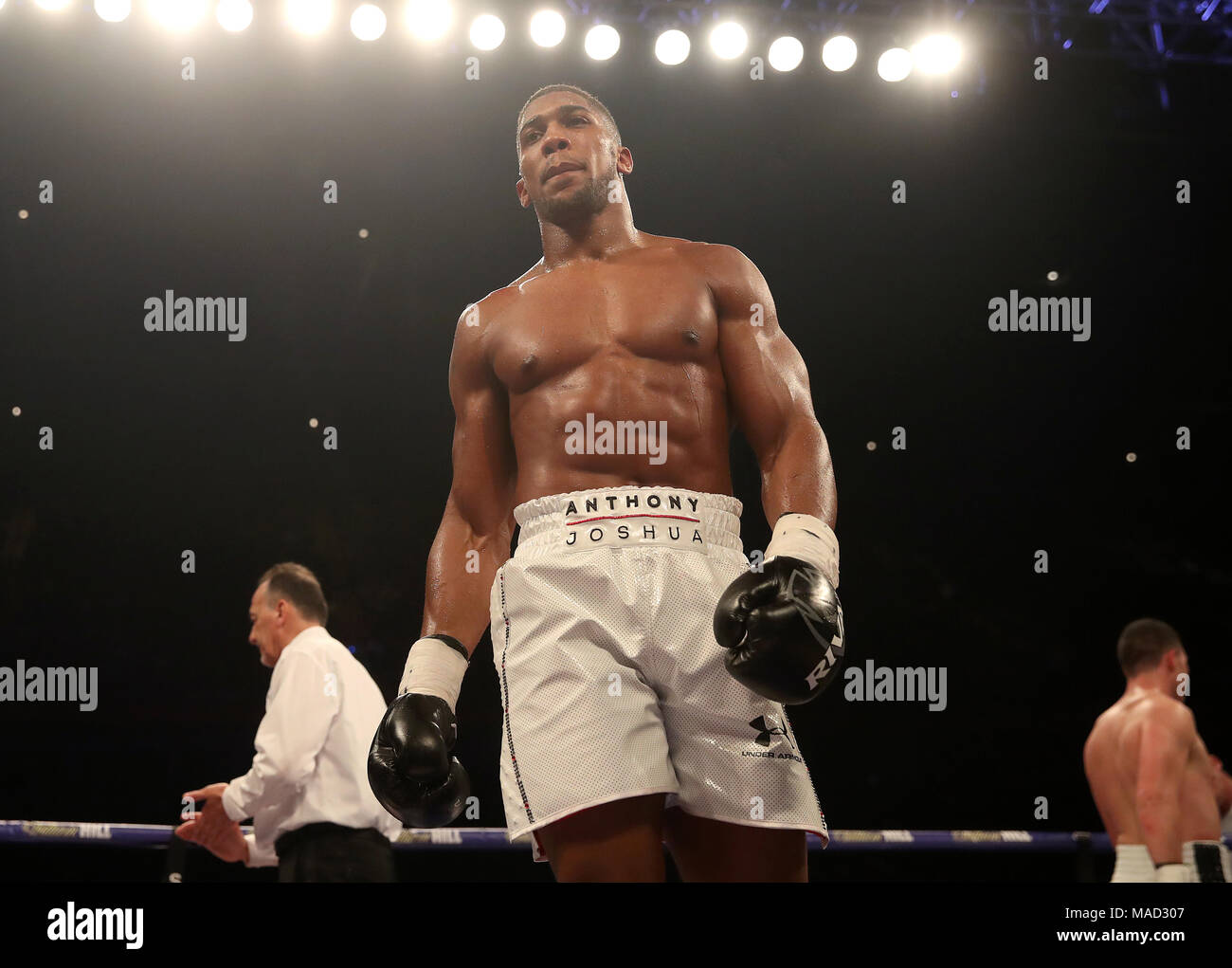 Anthony Joshua during the fight against Joseph Parker in their WBA, IBF ...