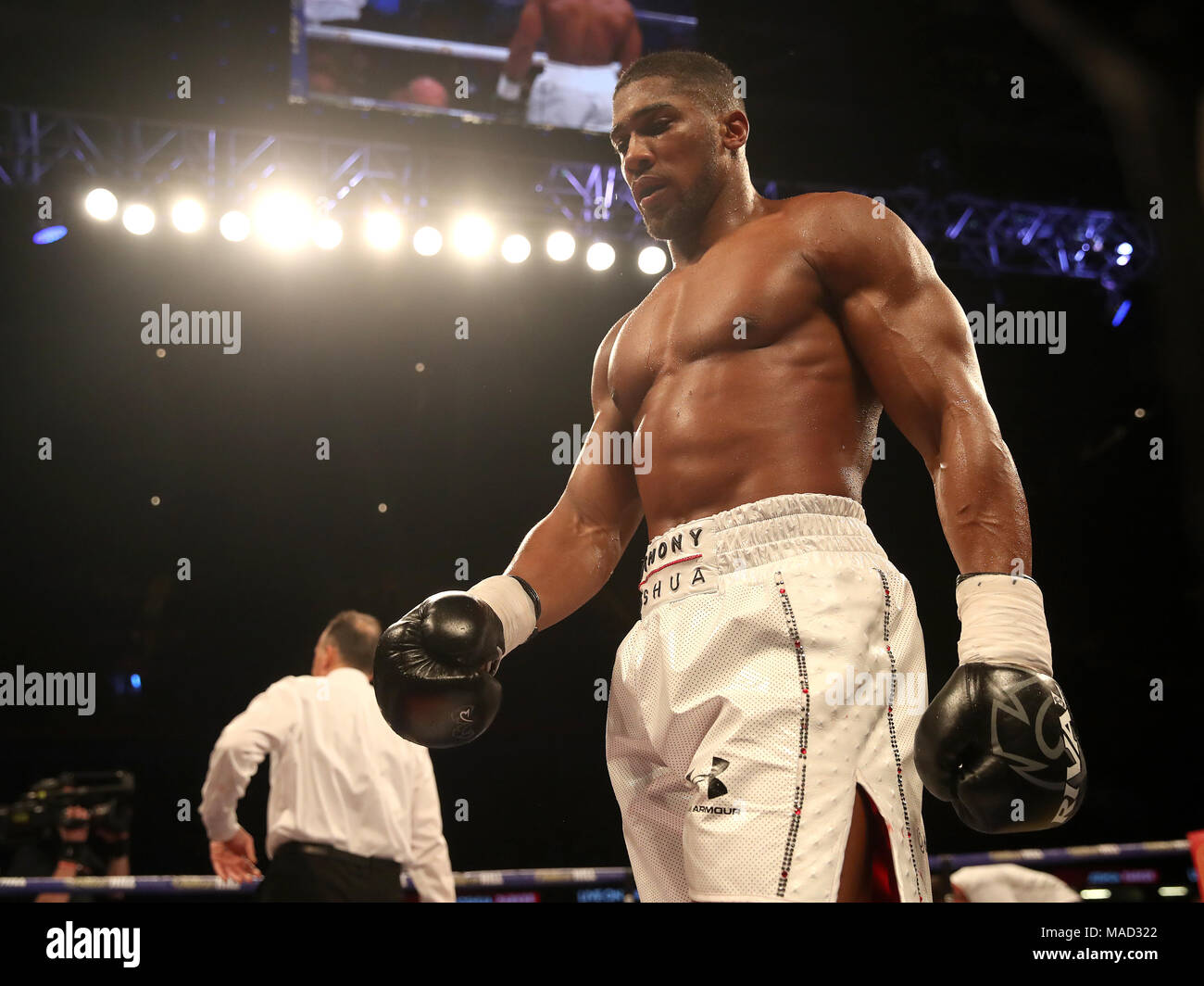 Anthony Joshua during the fight against Joseph Parker in their WBA, IBF ...