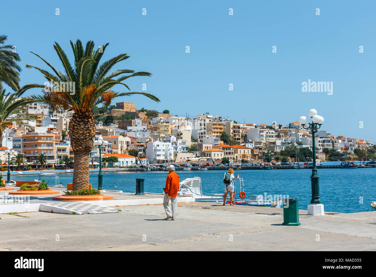 Sitia, Crete, Greece, June 11, 2917: Seaport of Sitia town with moored ...