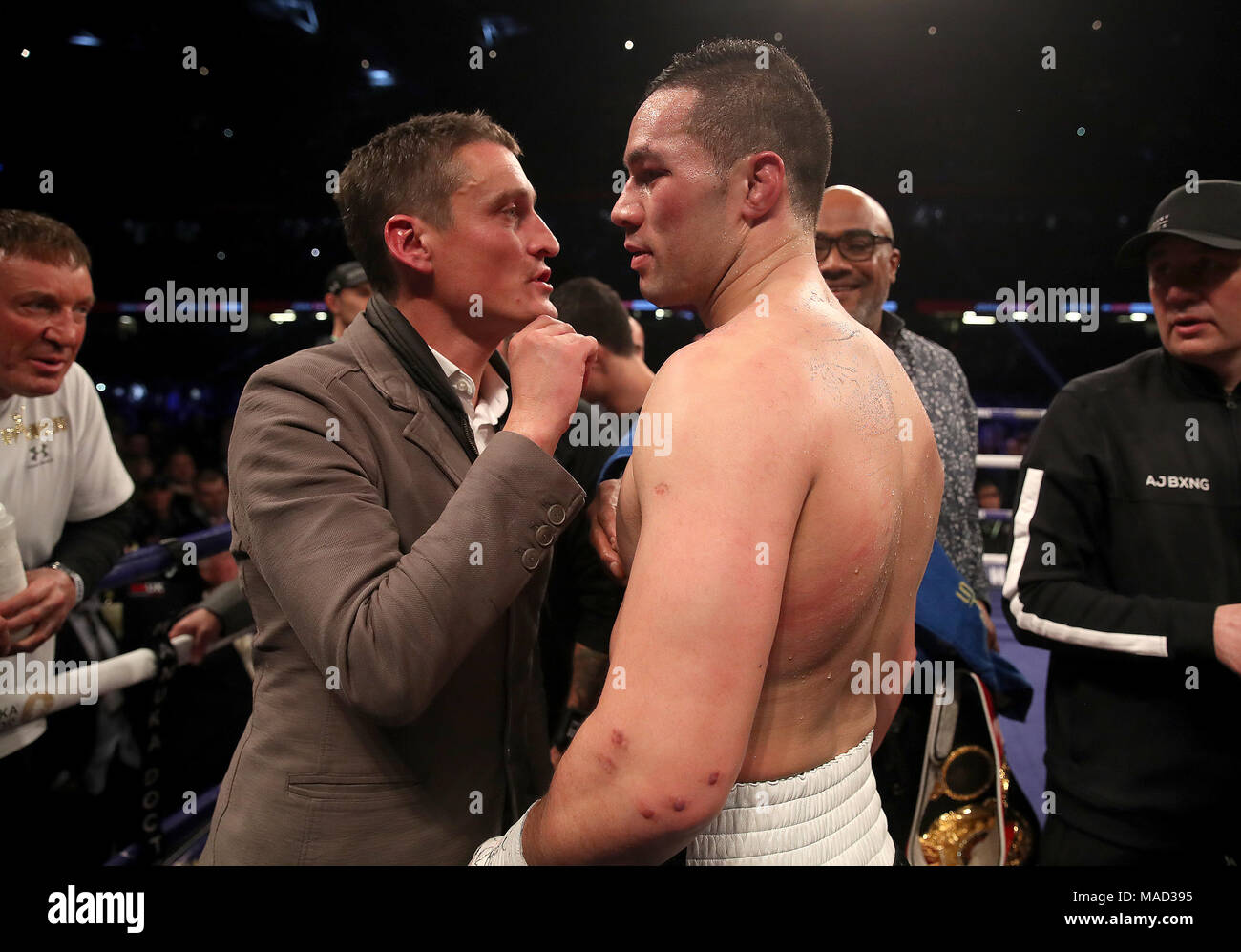 Joseph Parker (right) after defeat against Anthony Joshua in their WBA ...