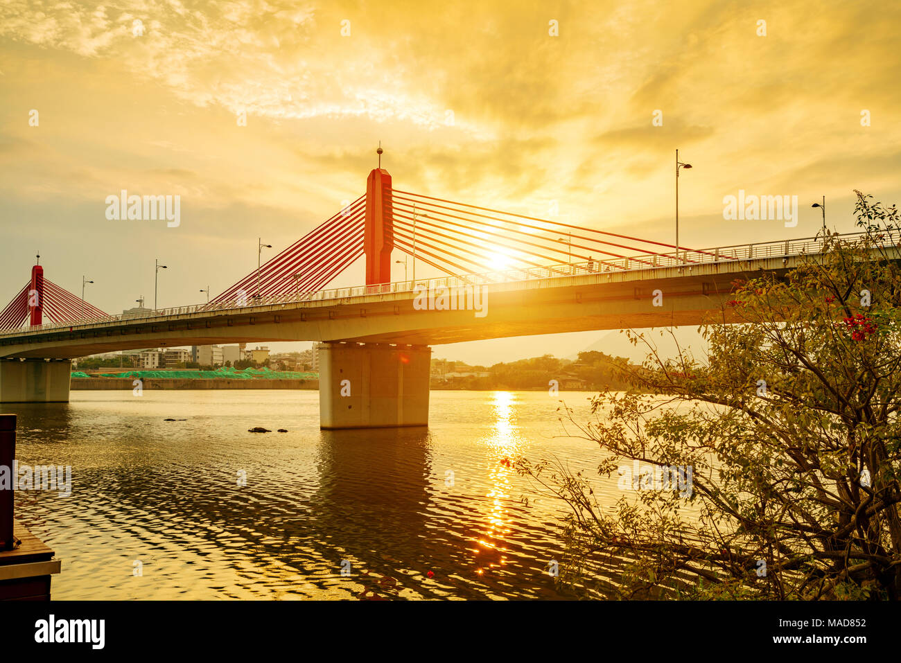 Sky background under the modern bridge, one of the iconic buildings ...