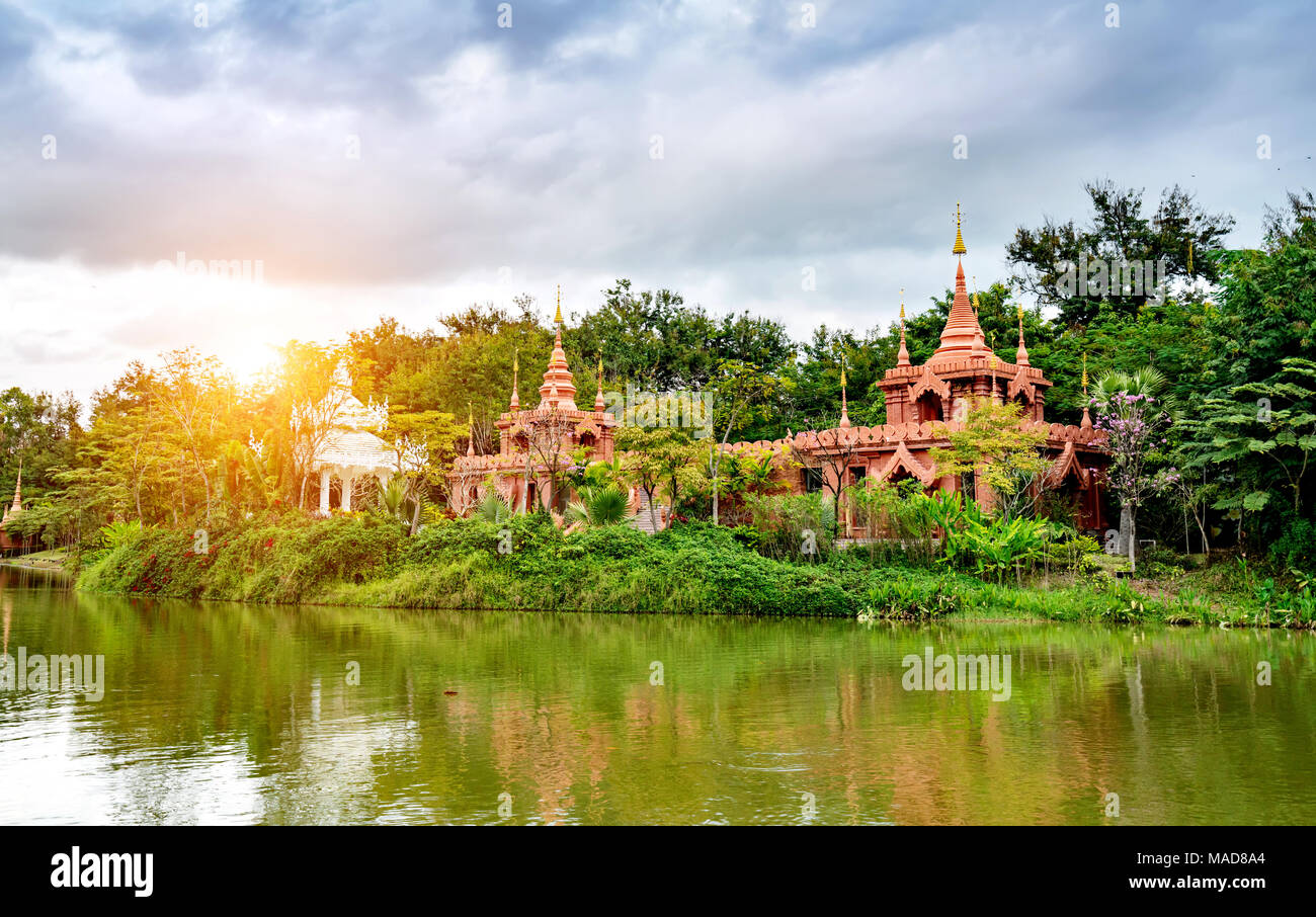 Beautiful Lancang River and Buddhist architecture, Xishuangbanna, China ...
