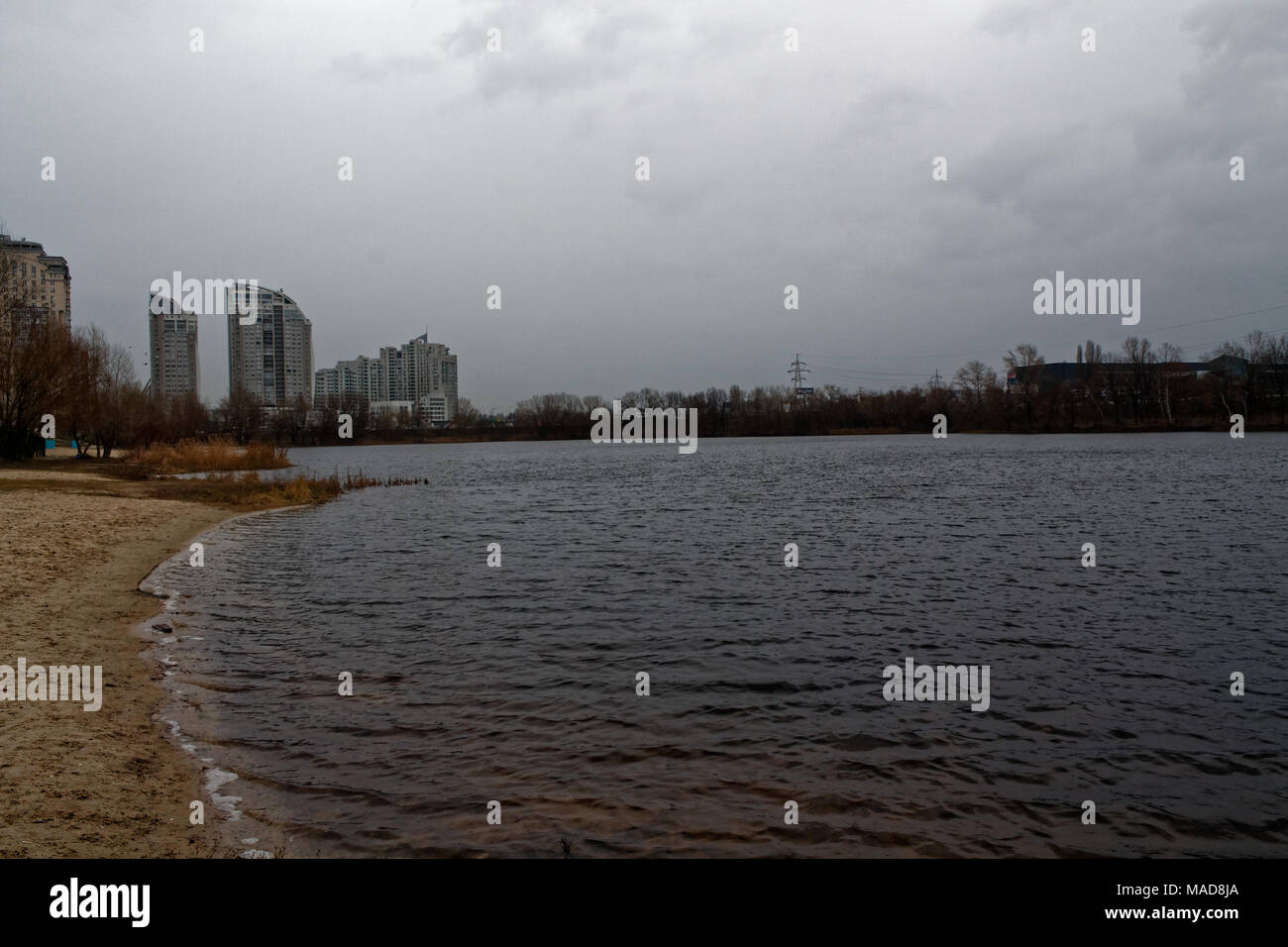 Autmn lake landscape, windy weather, cityscape area Stock Photo - Alamy