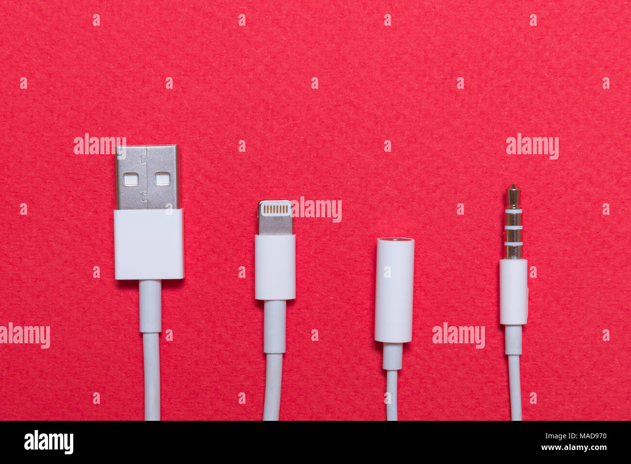 White wires with different connectors on the background Stock Photo - Alamy