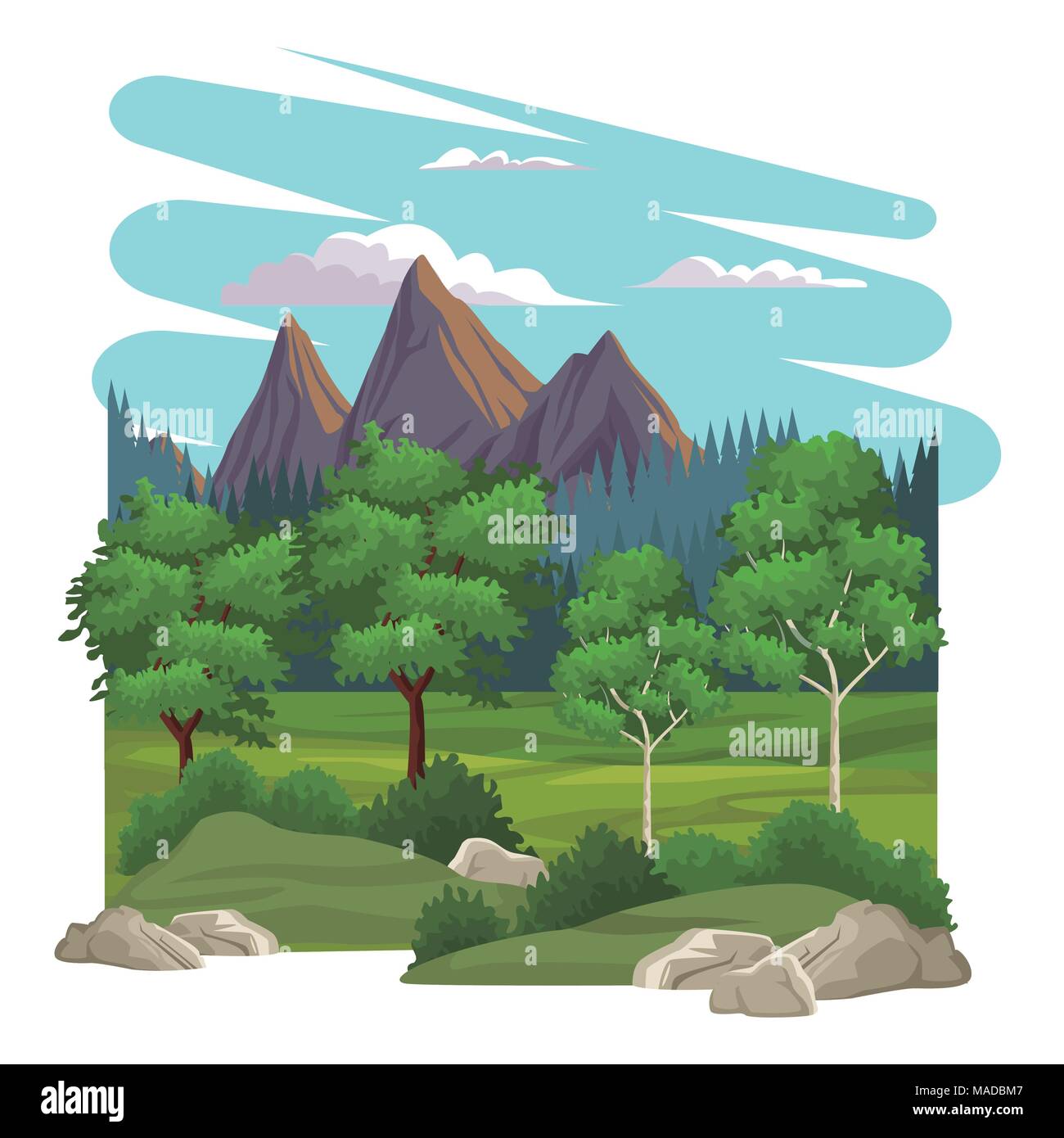 Panorama morning lake landscape Cut Out Stock Images & Pictures - Alamy