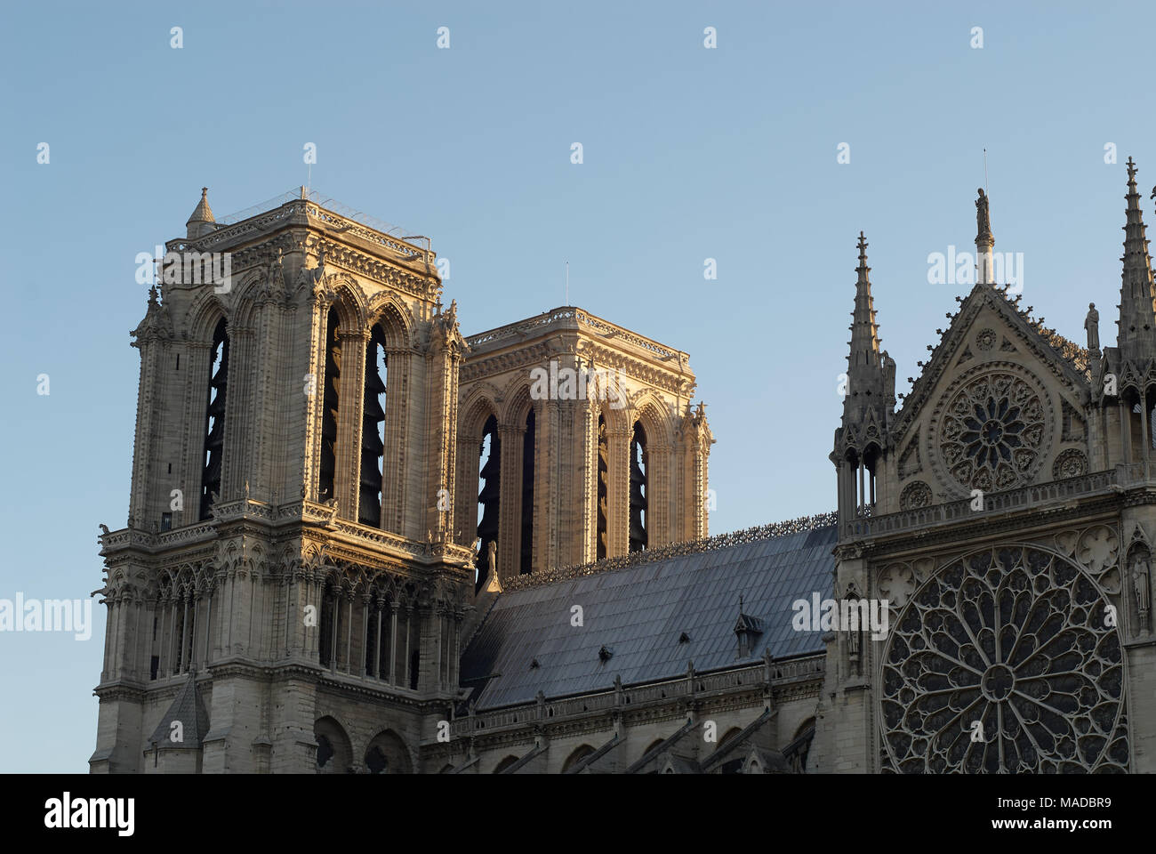The bell towers of Notre Dame at sunrise, Paris, France Stock Photo - Alamy