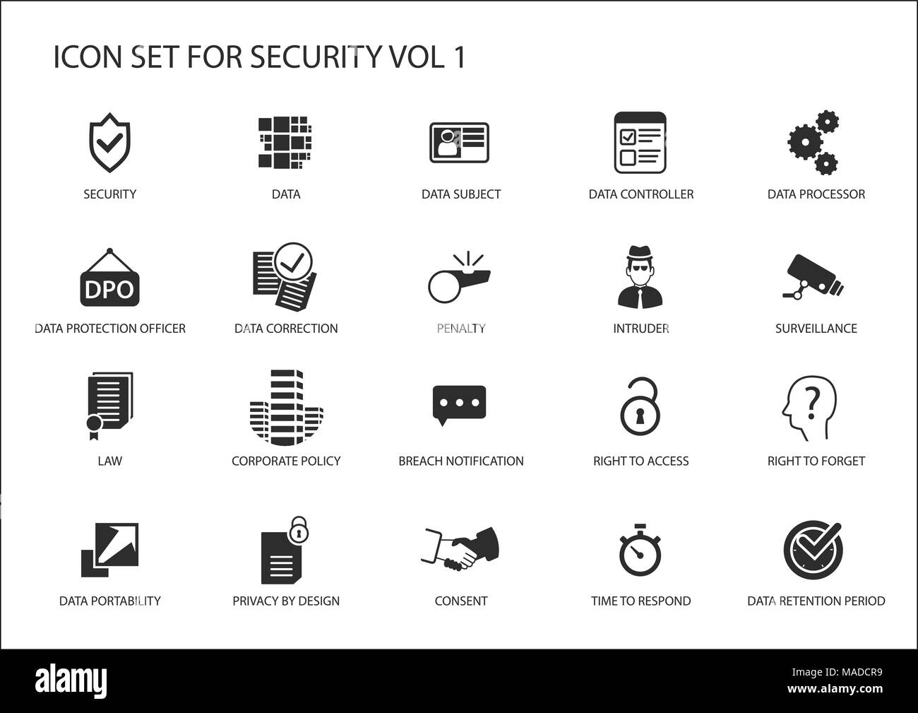 Data security and general data protection regulation icons Stock Vector ...