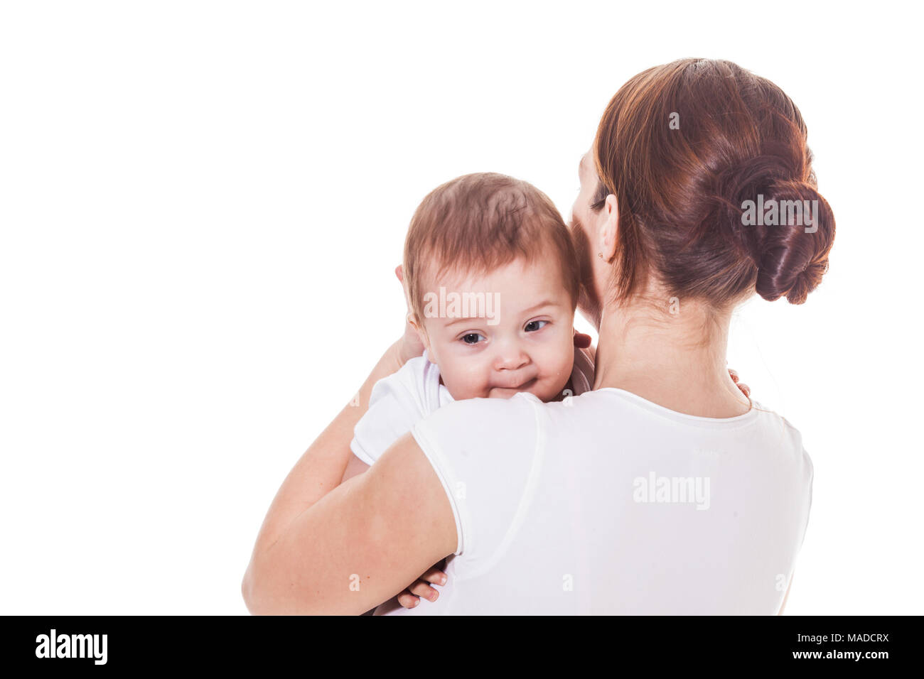 Mother hugs her baby isolated Stock Photo - Alamy
