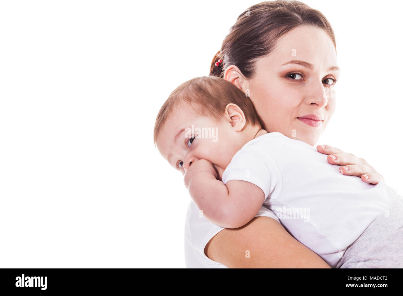 Mother hugs her baby isolated Stock Photo - Alamy
