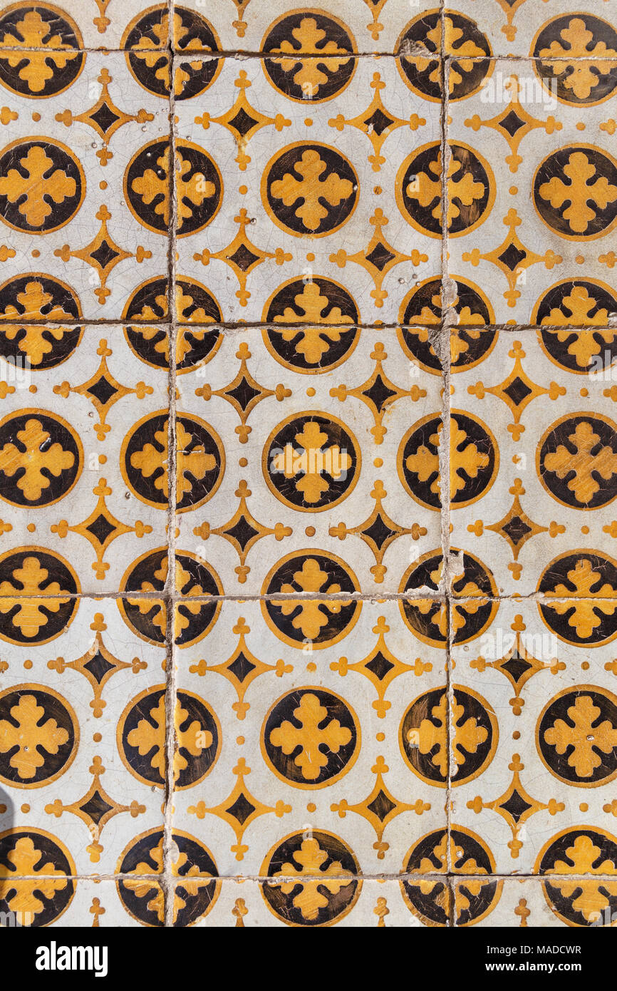 Traditional tile patterns on facades in the streets of Lisbon, Portugal ...
