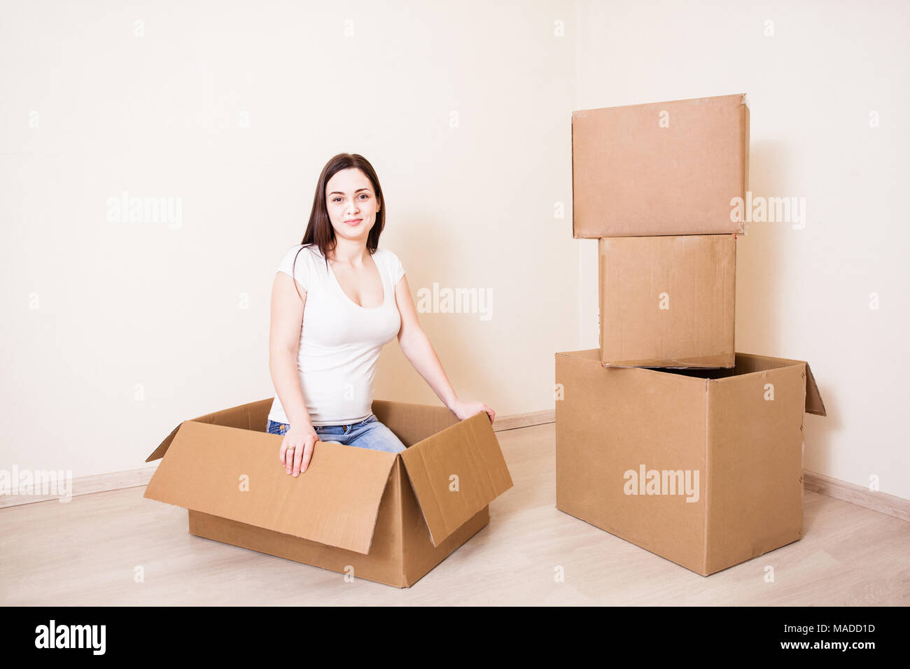 The pretty woman in the box Stock Photo - Alamy