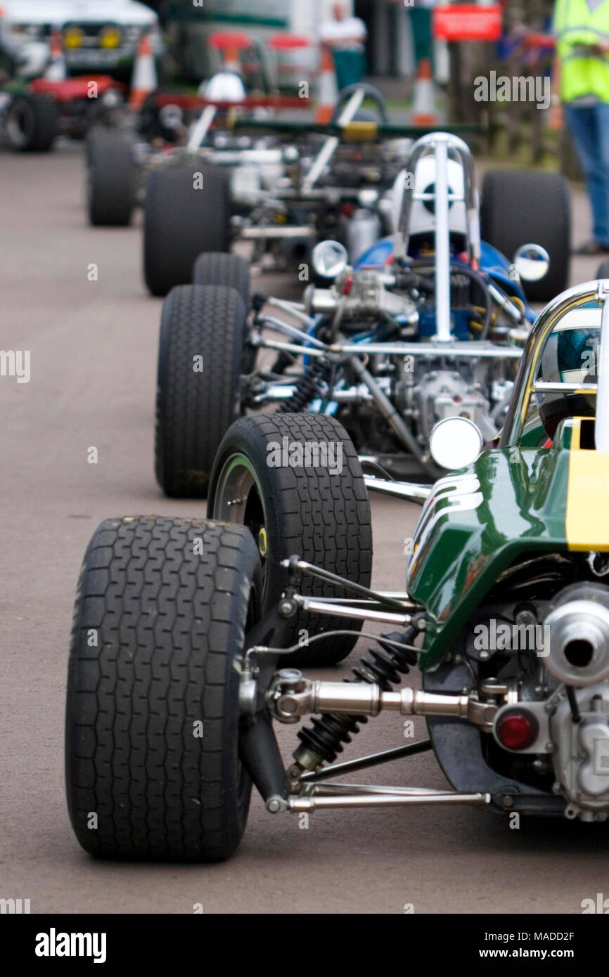 Classic team Lotus sports cars line up at the Prescott speed hill climb ...