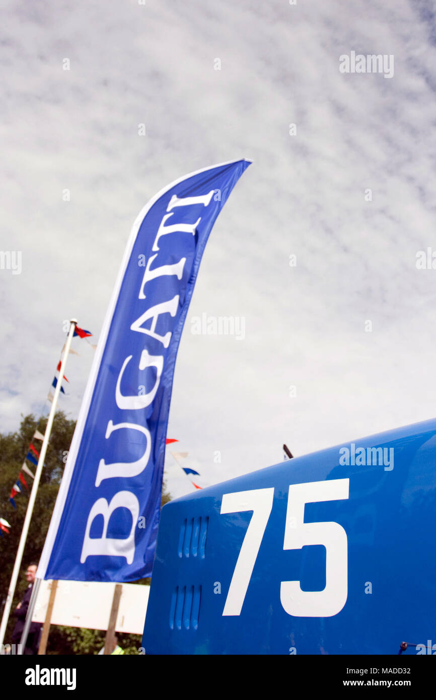 Blue Bugatti banner blowing in the wind, Prescott speed hill climb ...
