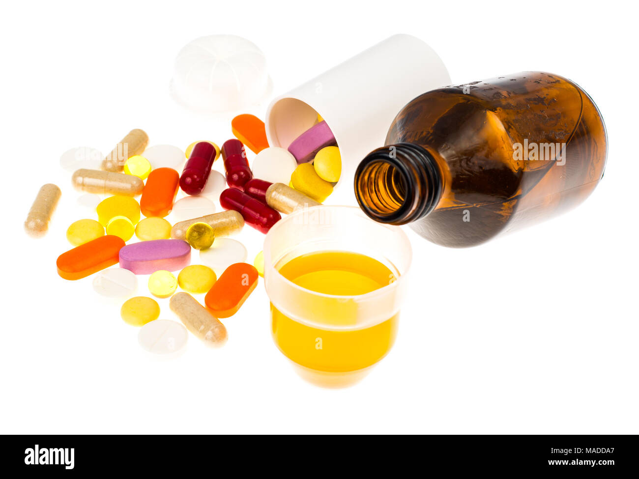 Tablets and syrups forms of medication. Studio Photo Stock Photo - Alamy