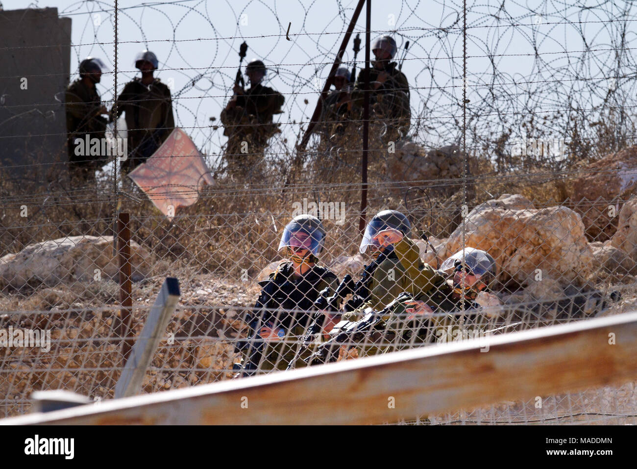 Bilin, Palestine, December 3, 2010: Israel Defence Force soldiers ...