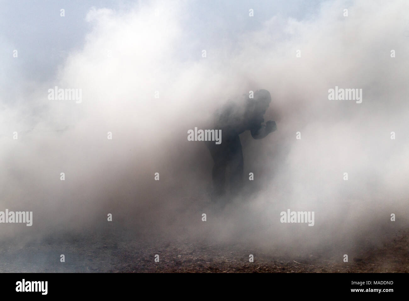 Man in a cloud of smoke Stock Photo - Alamy