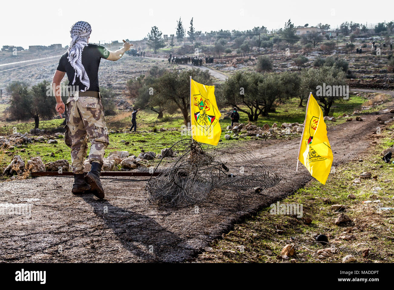 Bilin, Palestine, December 31, 2010: Palestinian young man with a peace ...