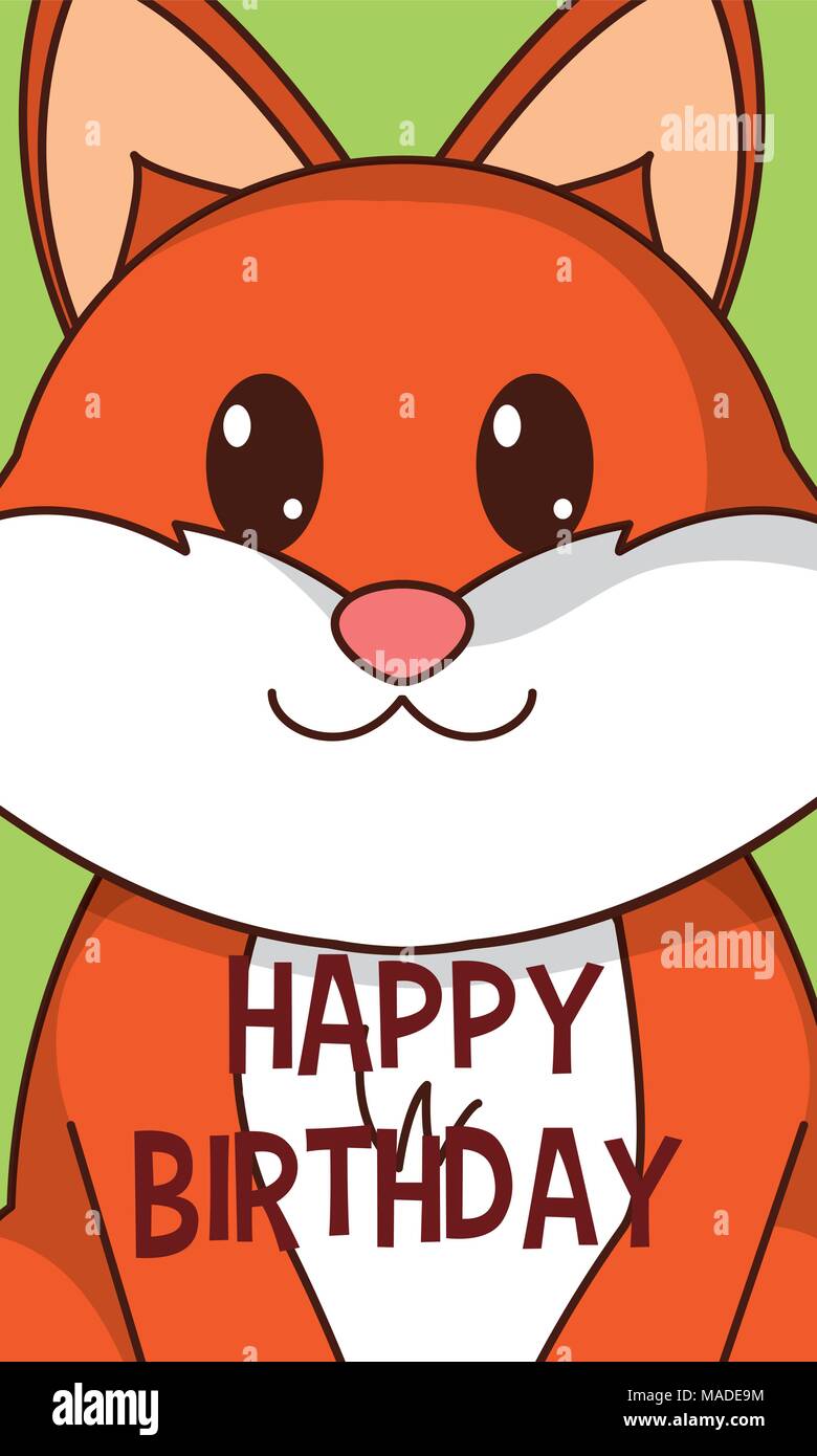 Fox happy birthday cute card cartoon vector illustration graphic design ...