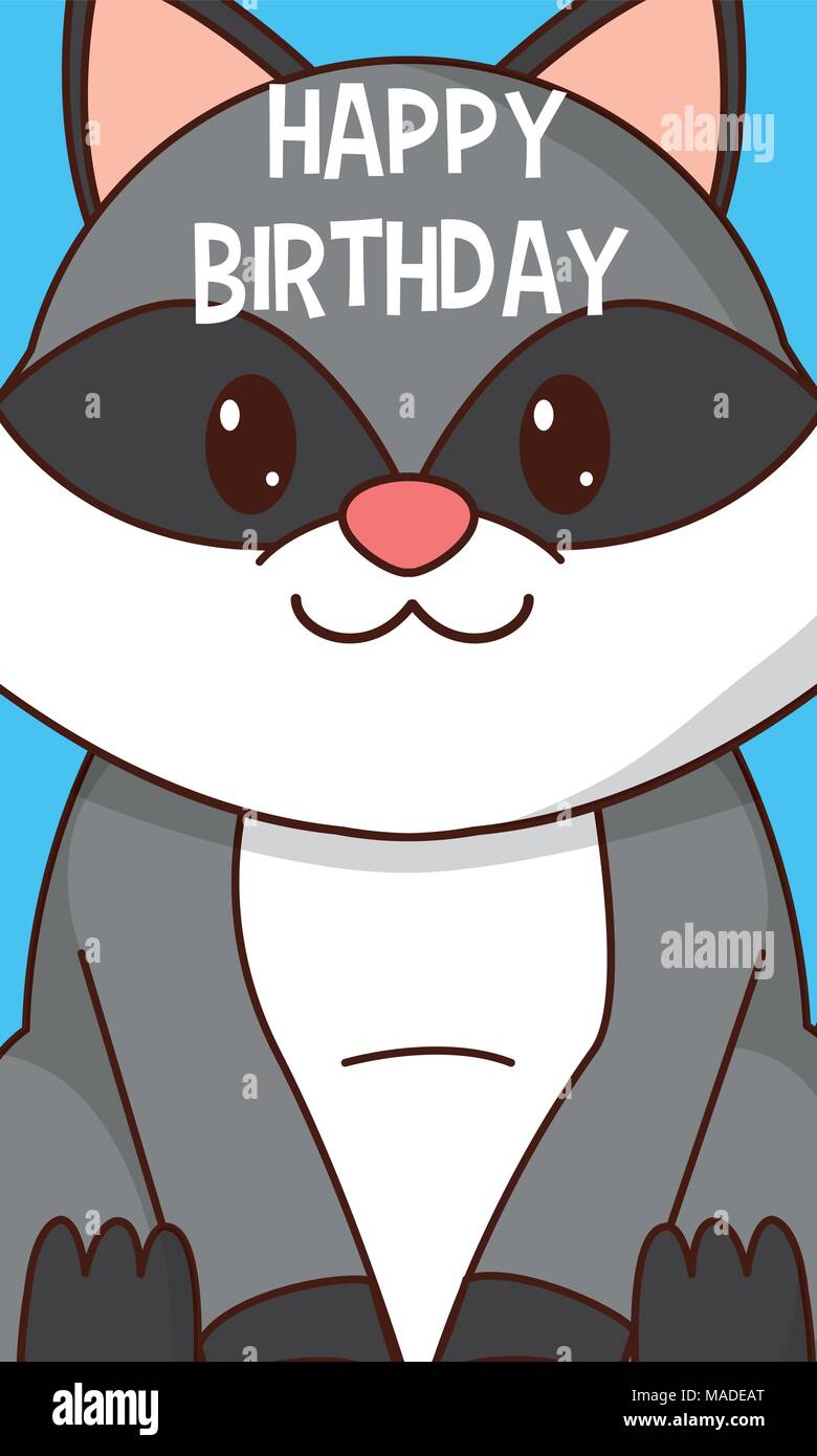 Raccoon happy birthday cute card cartoon vector illustration graphic ...