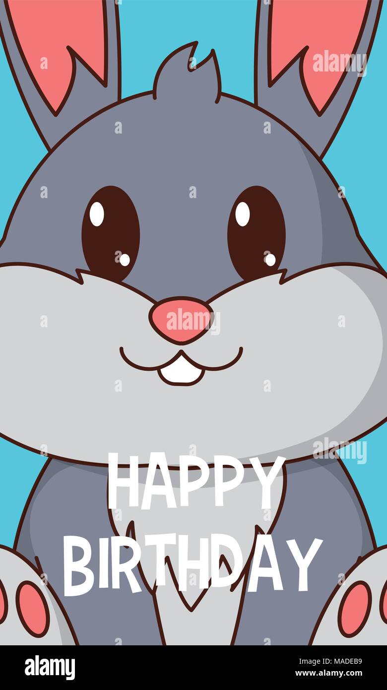 Rabbit happy birthday cute card cartoon vector illustration graphic ...