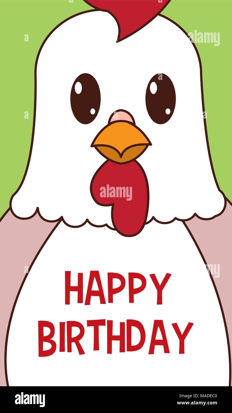 Rooster happy birthday cute card cartoon vector illustration graphic ...
