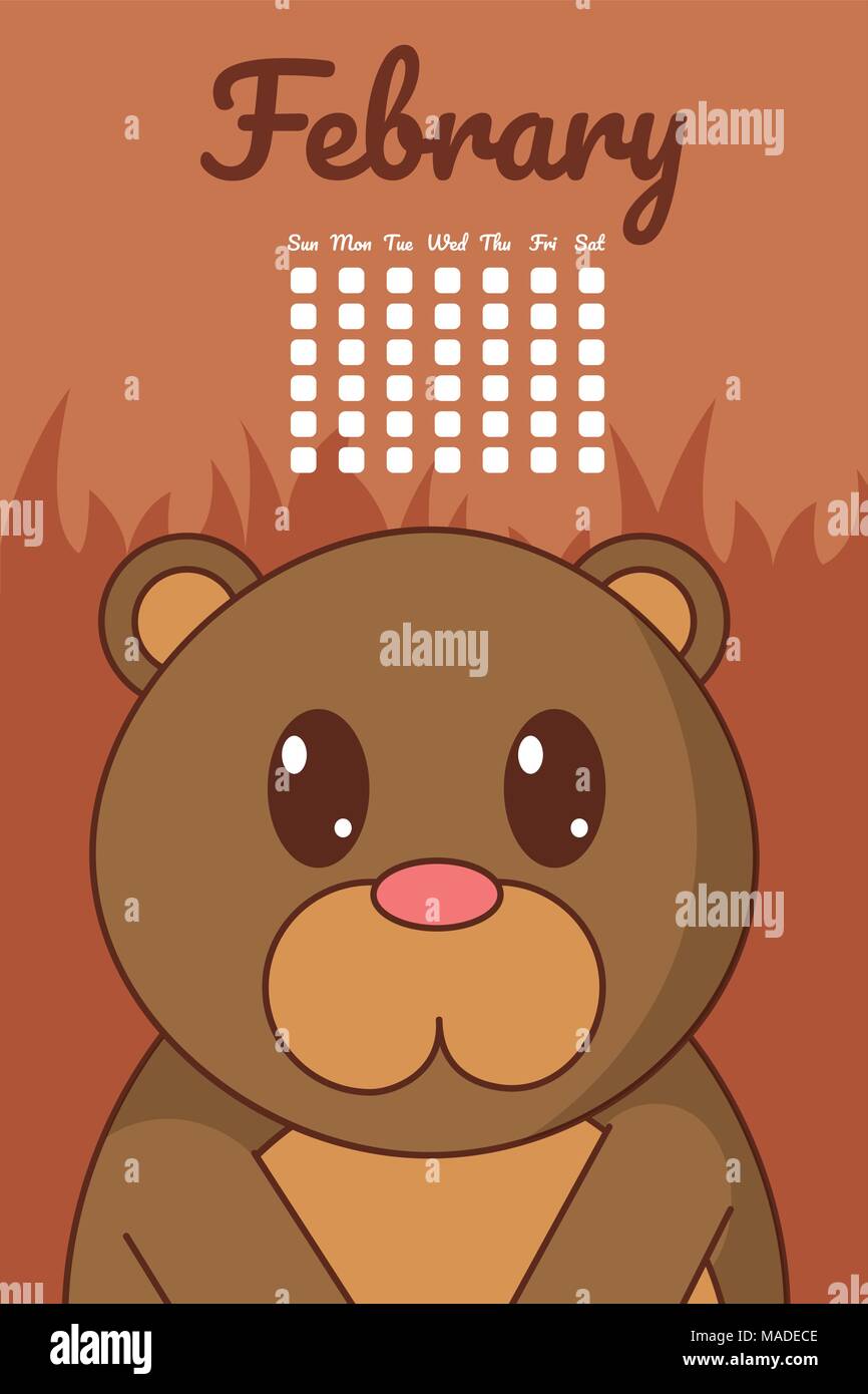 Bear cute calendar cartoon with month and days vector illustration ...