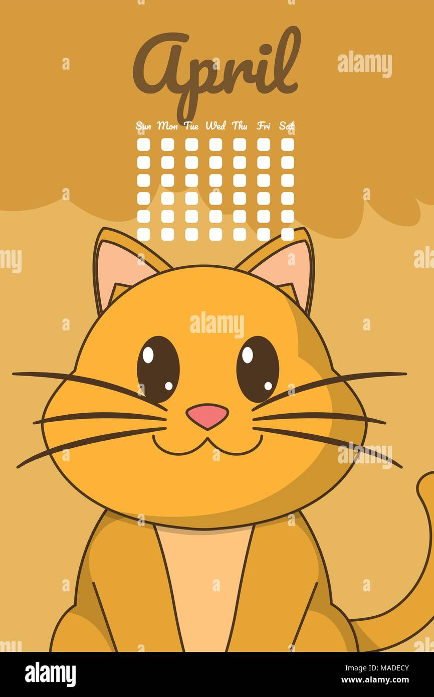 Cat cute calendar cartoon with month and days vector illustration ...