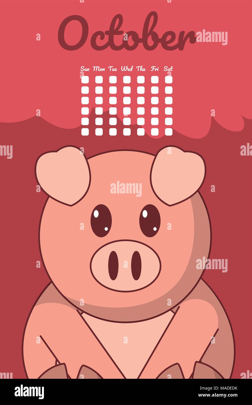Pork cute calendar cartoon with month and days vector illustration ...