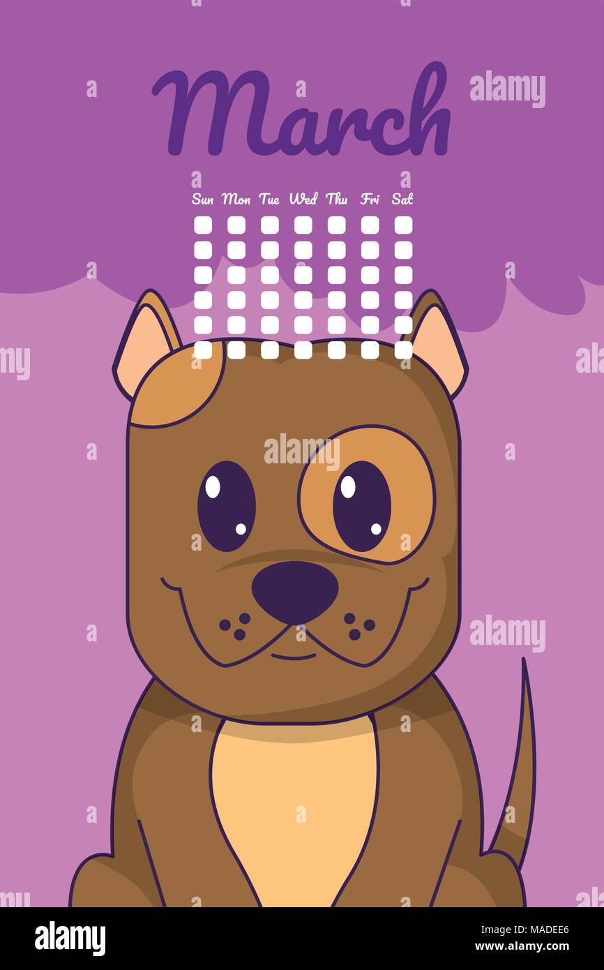 Dog cute calendar cartoon with month and days vector illustration ...